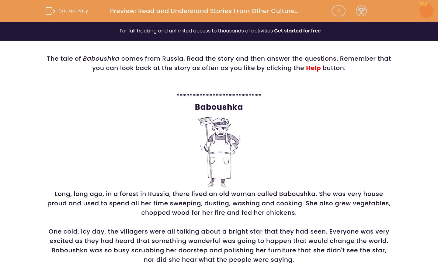 Read and Understand Stories From Other Cultures: 'Baboushka' Worksheet ...