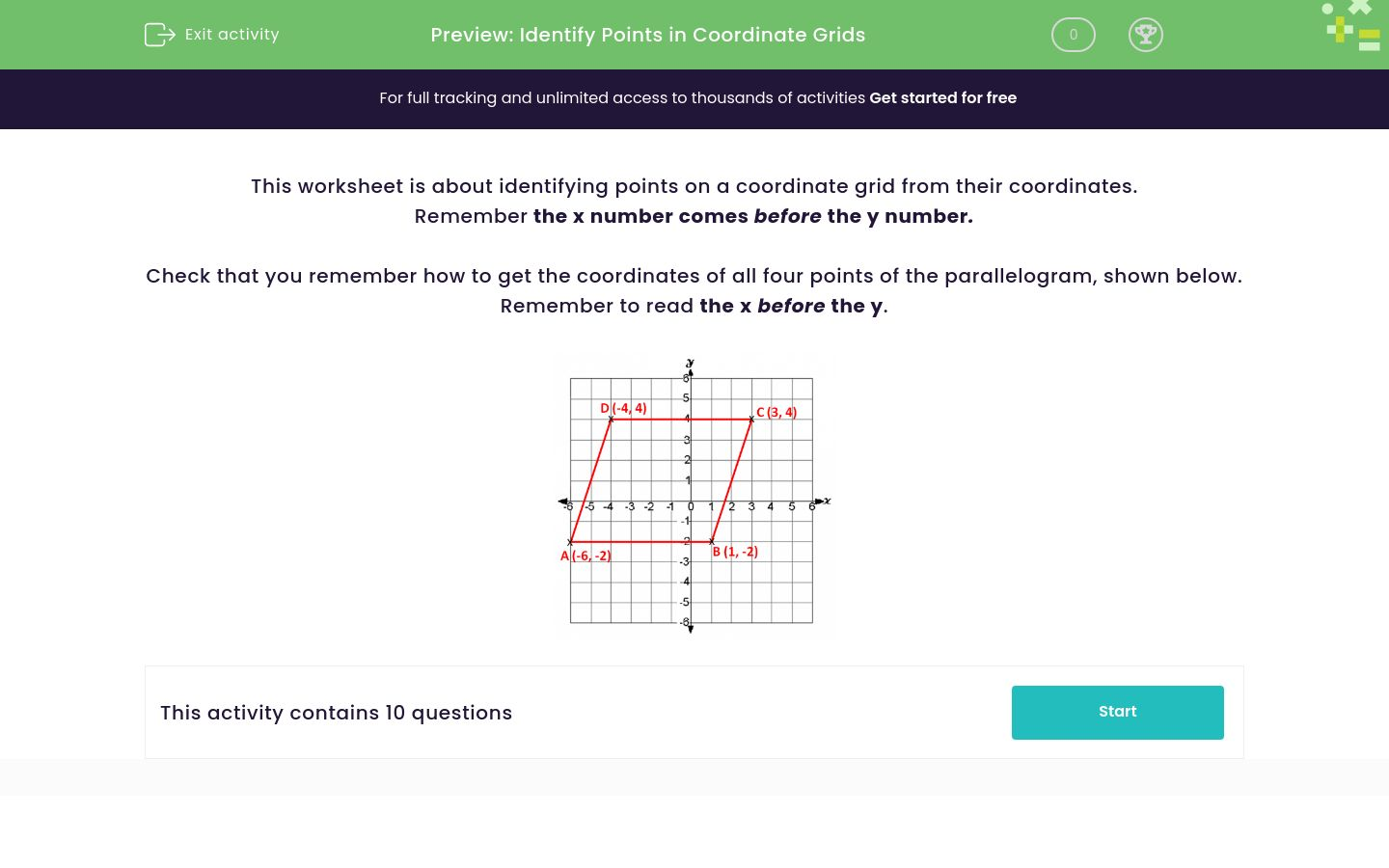 Identify Points on Coordinate Grids Worksheet - EdPlace