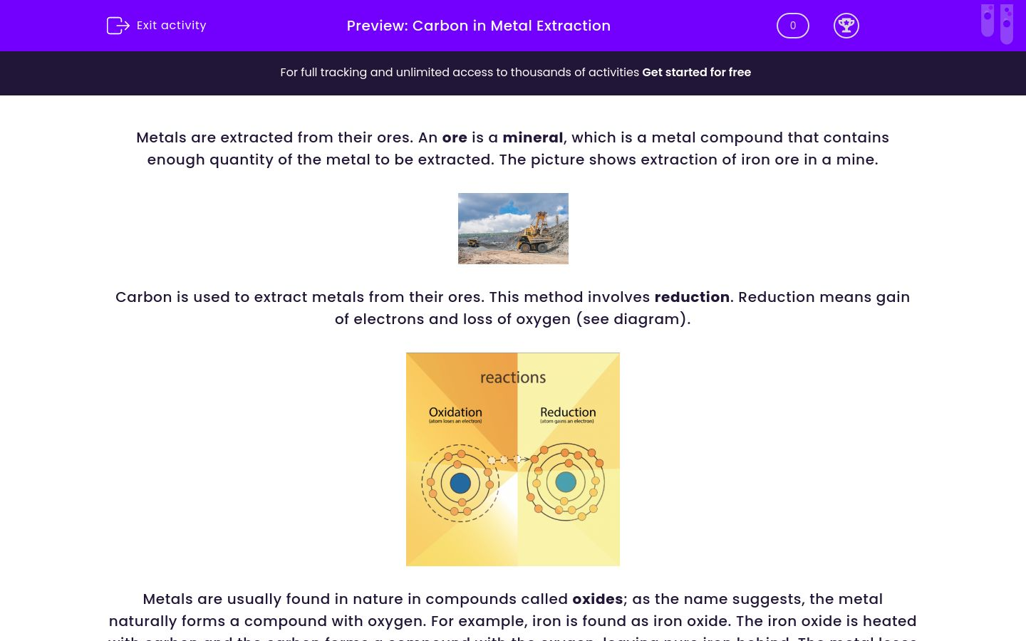 Explore the Use of Carbon in Metal Extraction Worksheet - EdPlace