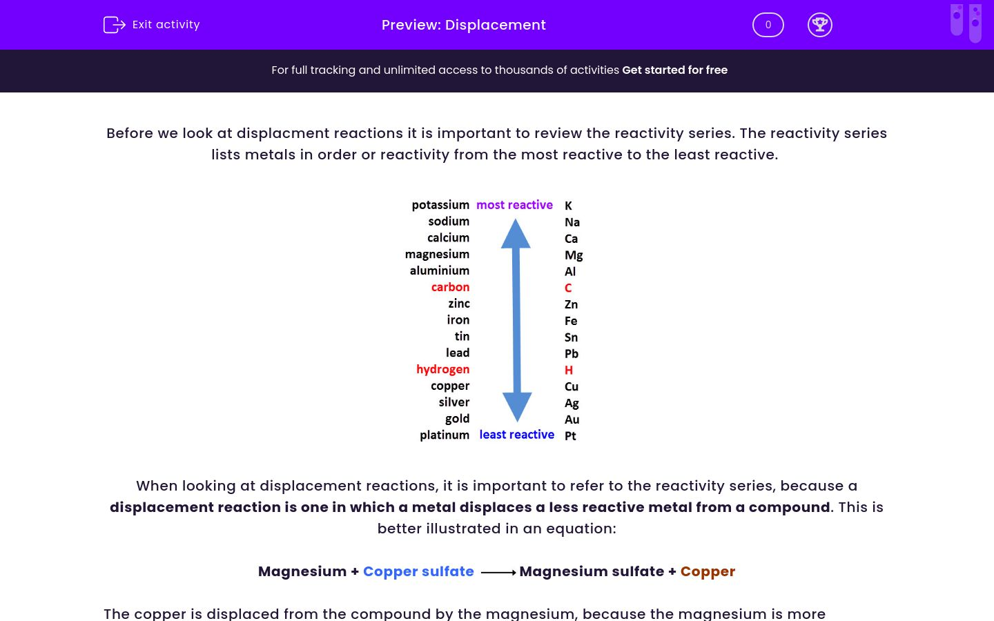 Explore Displacement Reactions Worksheet - EdPlace