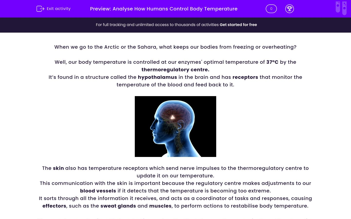 Analyse How Humans Control Body Temperature Worksheet - EdPlace