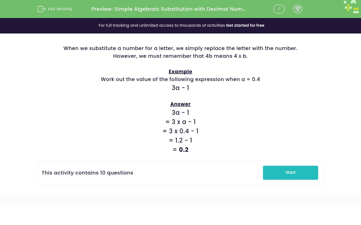 Use Simple Algebraic Substitution with Decimal Numbers Worksheet - EdPlace