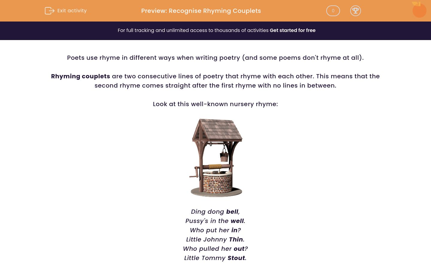 Recognise Rhyming Couplets Worksheet - EdPlace