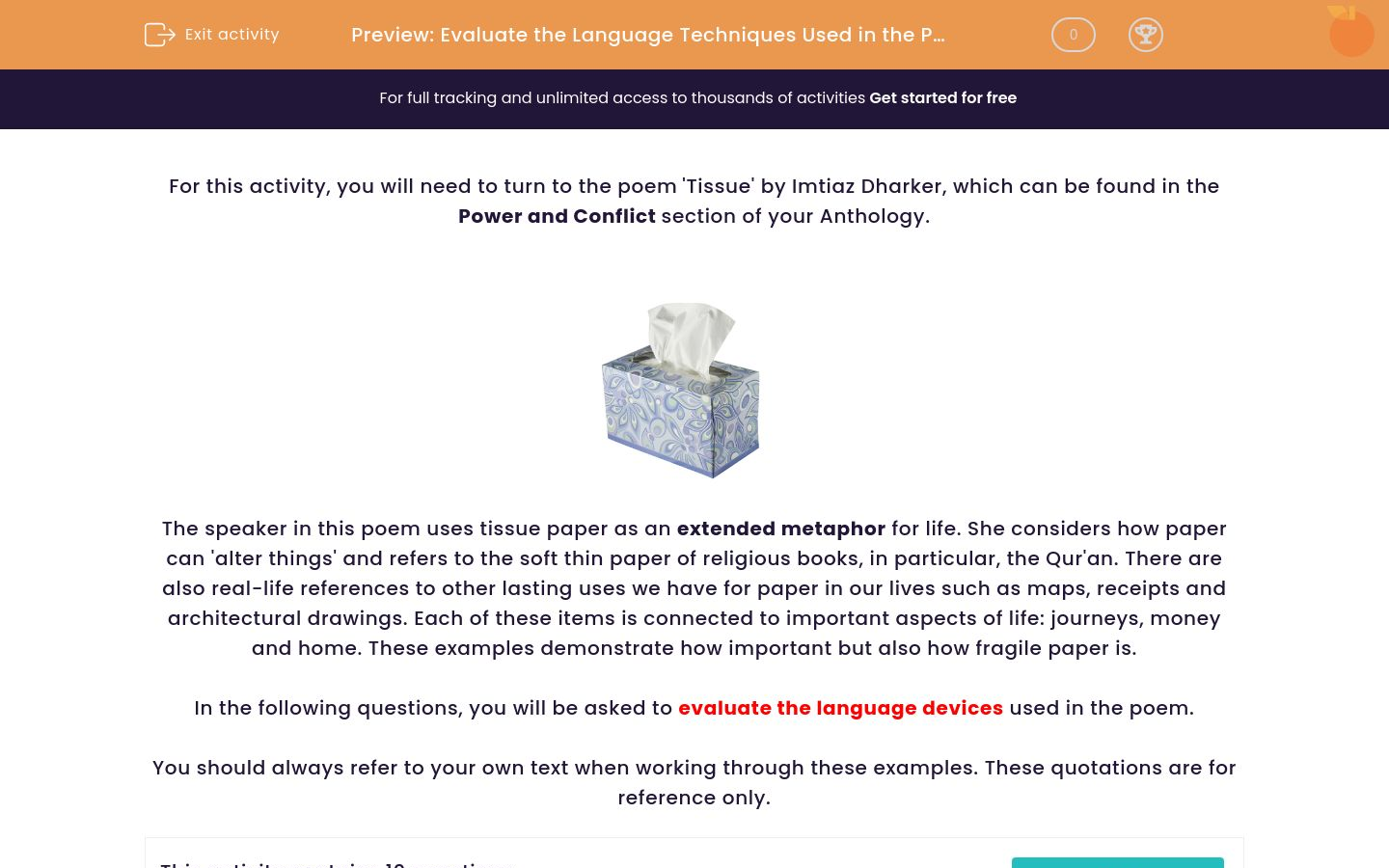 Evaluate the Language Techniques Used in the Poem 'Tissue' by Imtiaz ...