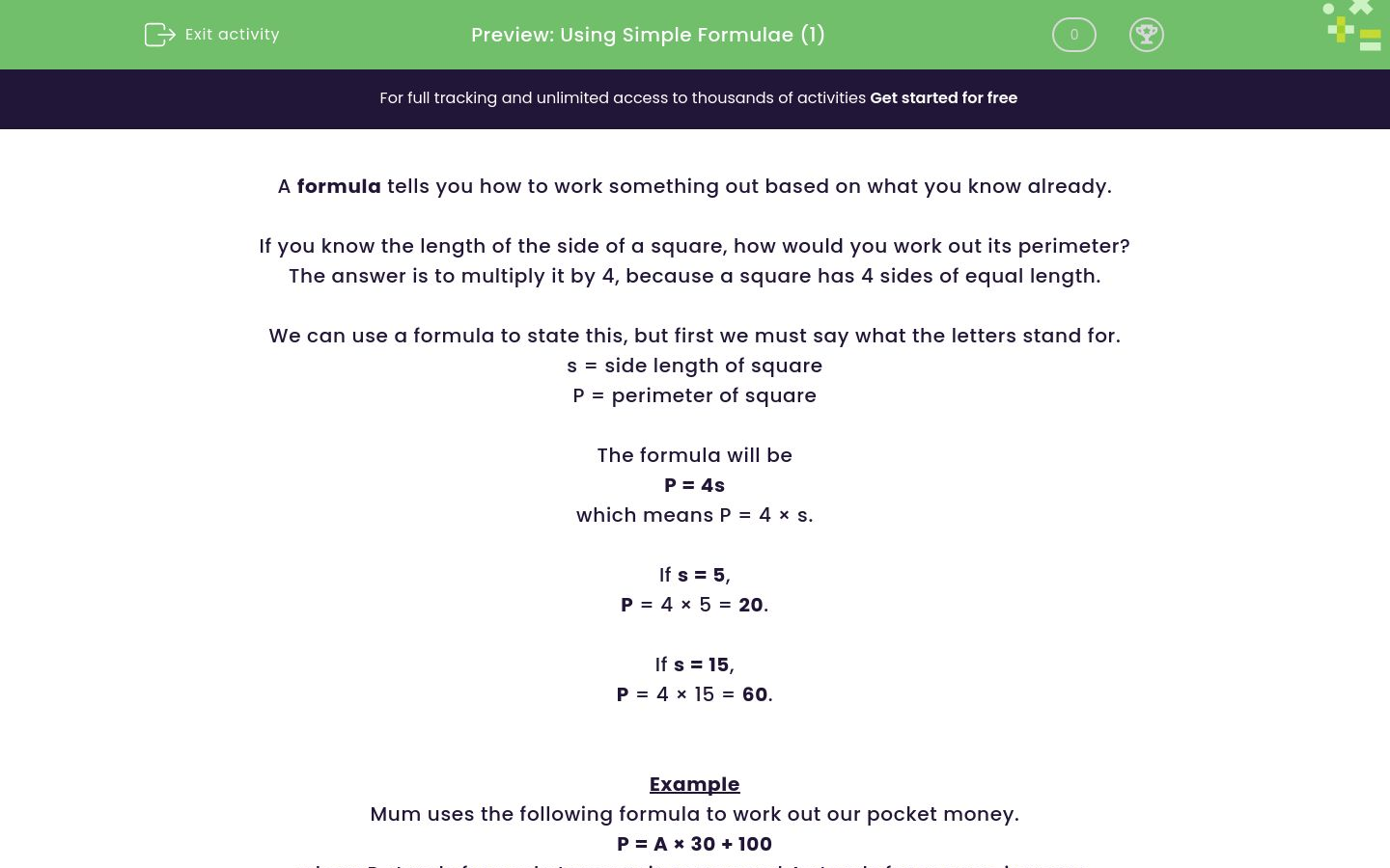 Use Simple Formulae Worksheet - EdPlace