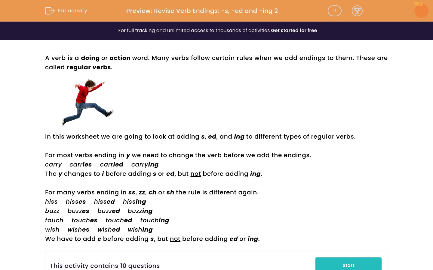Revise Verb Endings: -s, -ed and -ing Worksheet - EdPlace