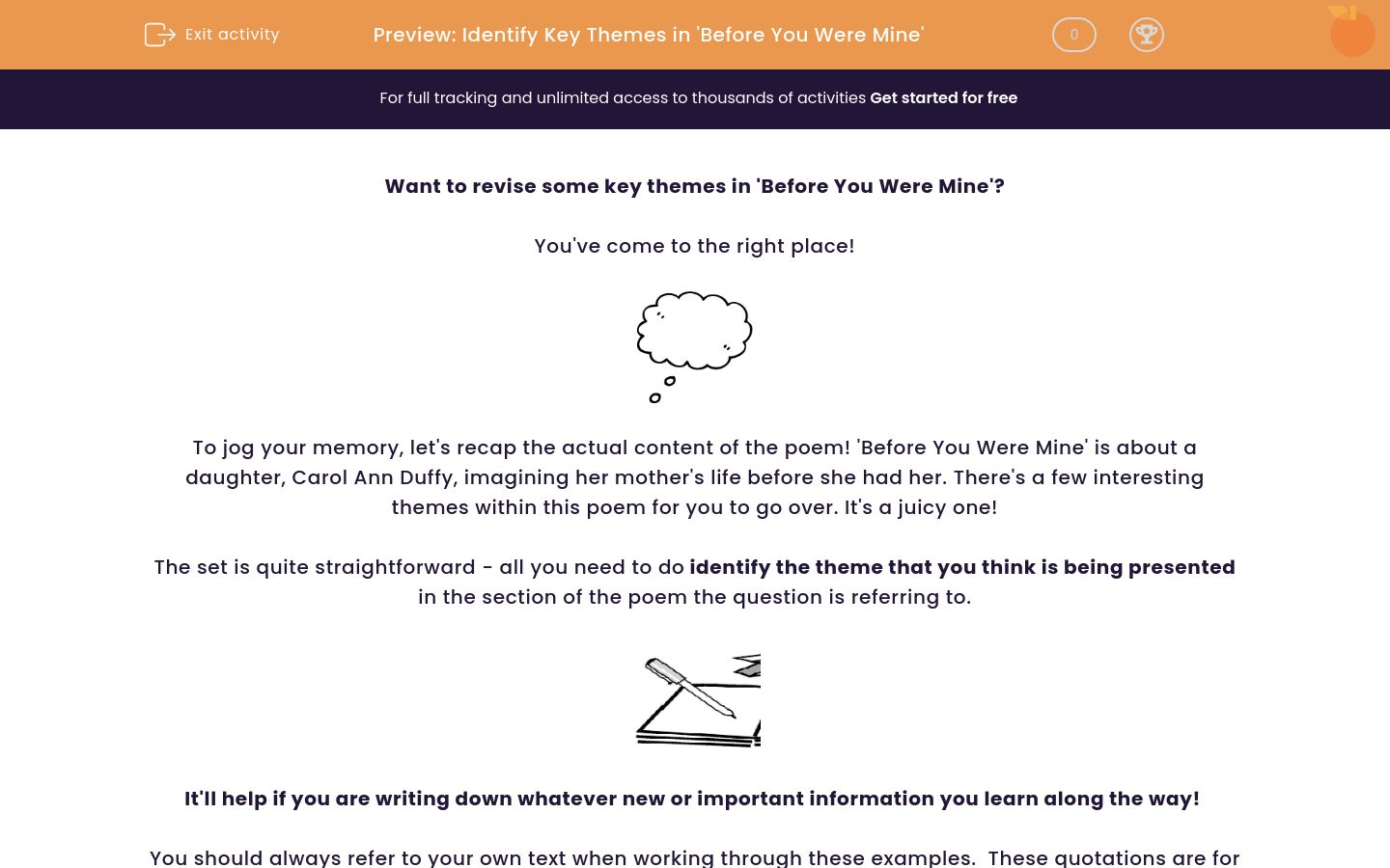 Identify Key Themes in 'Before You Were Mine' Worksheet - EdPlace