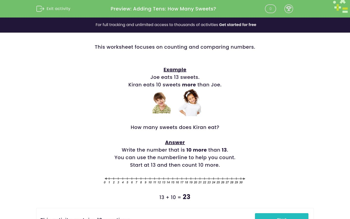 Add Ten to a Number Up to 50 Worksheet - EdPlace