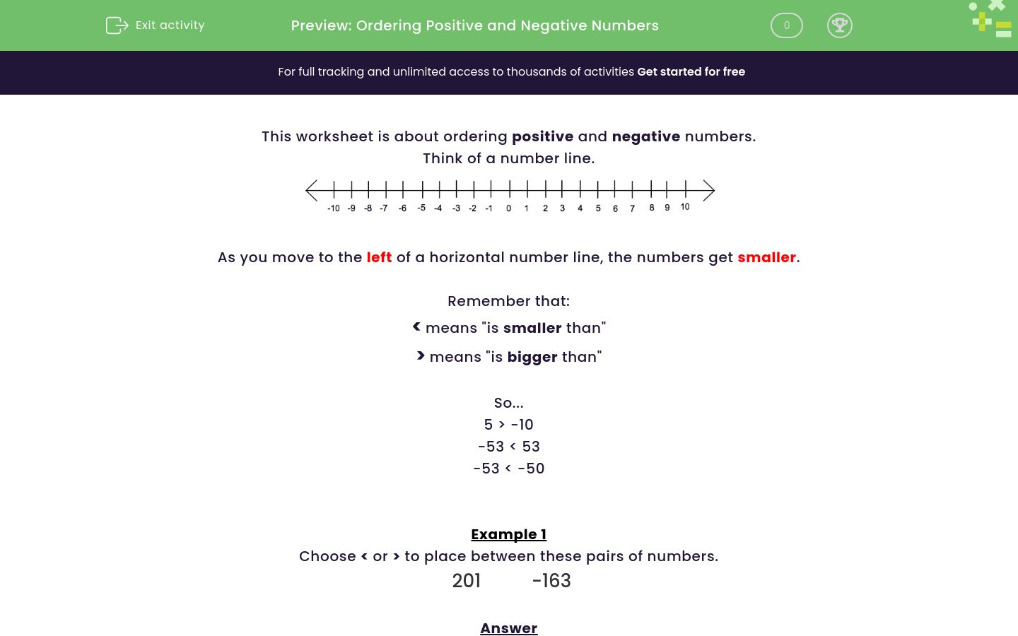 Order Positive and Negative Numbers Worksheet - EdPlace