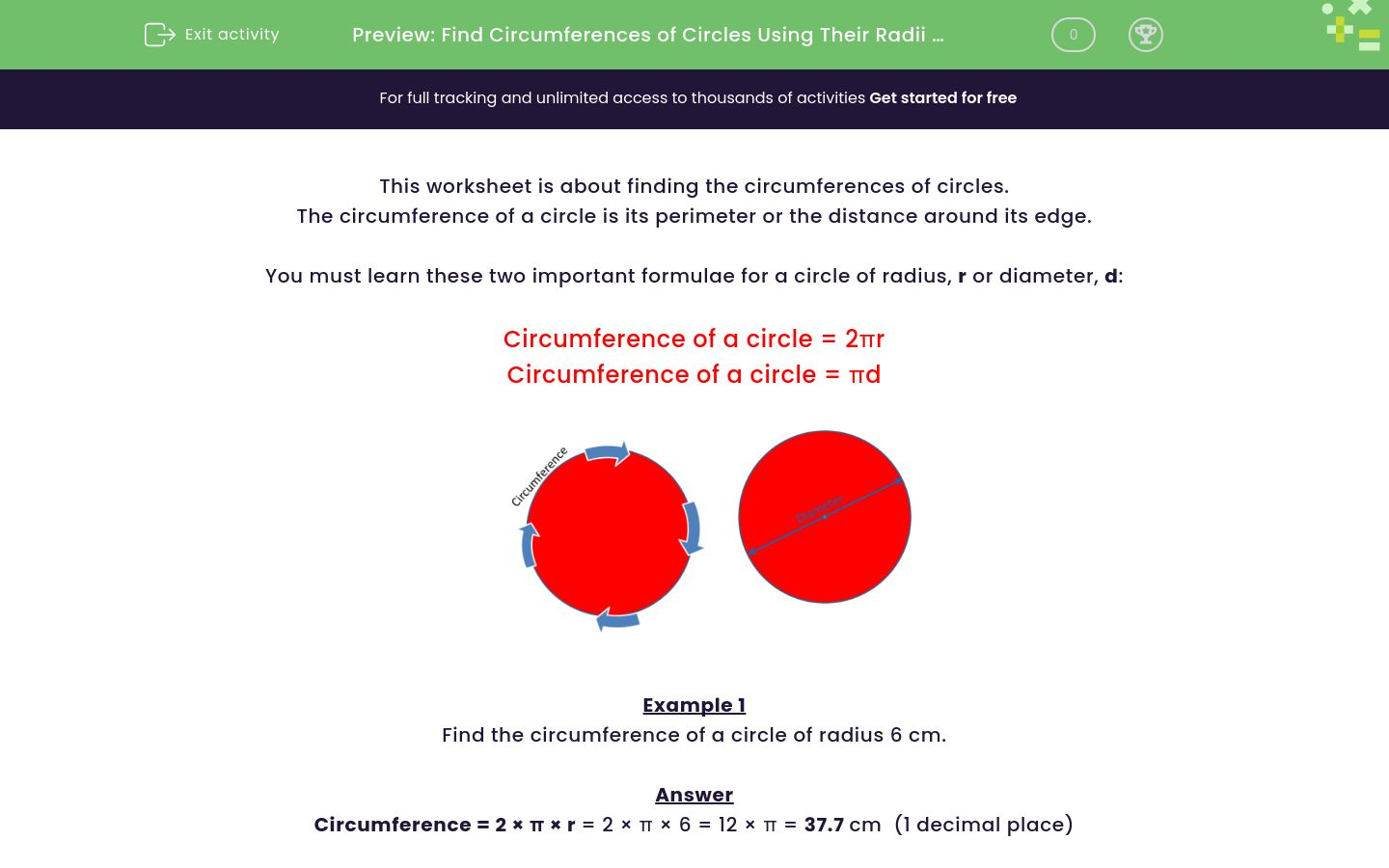 Find the Circumference of a Circle Worksheet - EdPlace