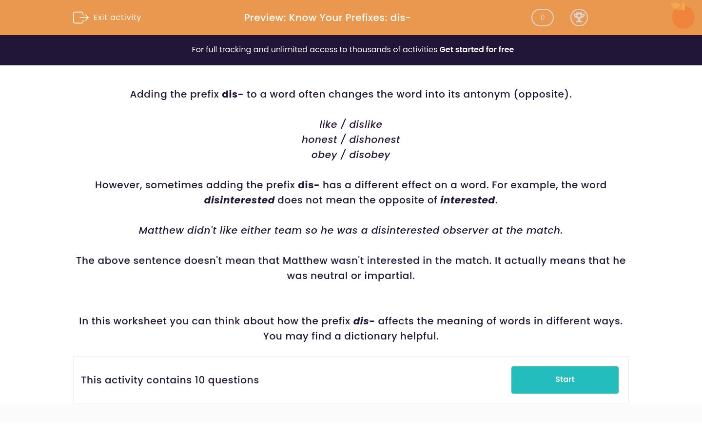 Know Your Prefixes: dis- Worksheet - EdPlace