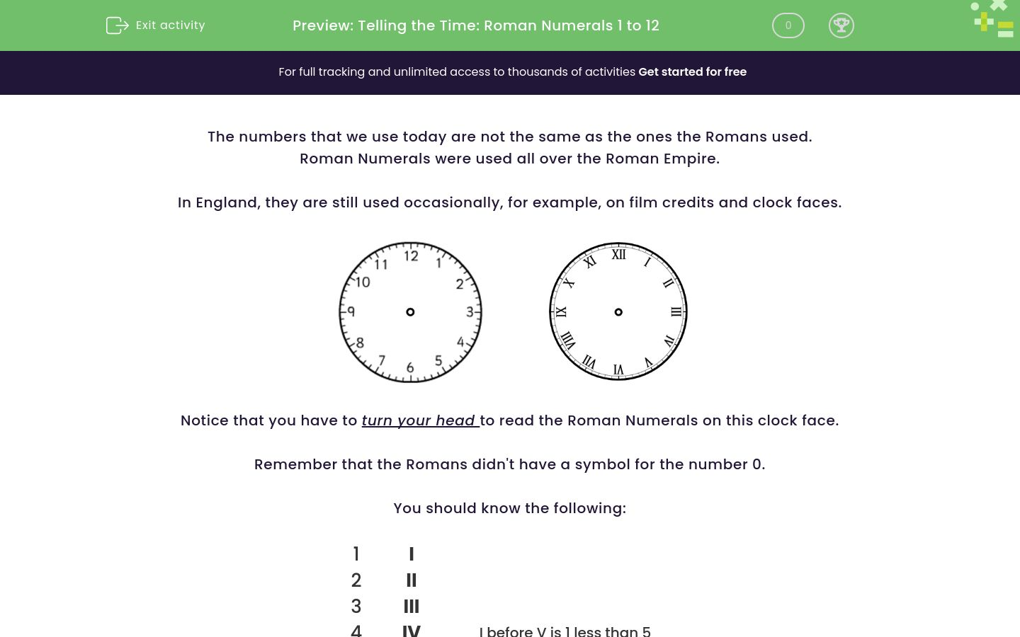 Read Roman Numerals on a Clock Face Worksheet - EdPlace