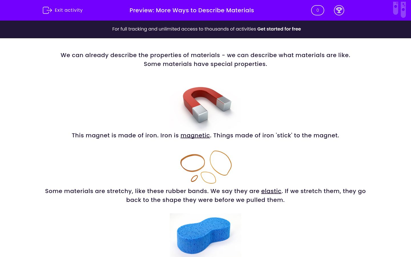 Describe Materials Worksheet - EdPlace