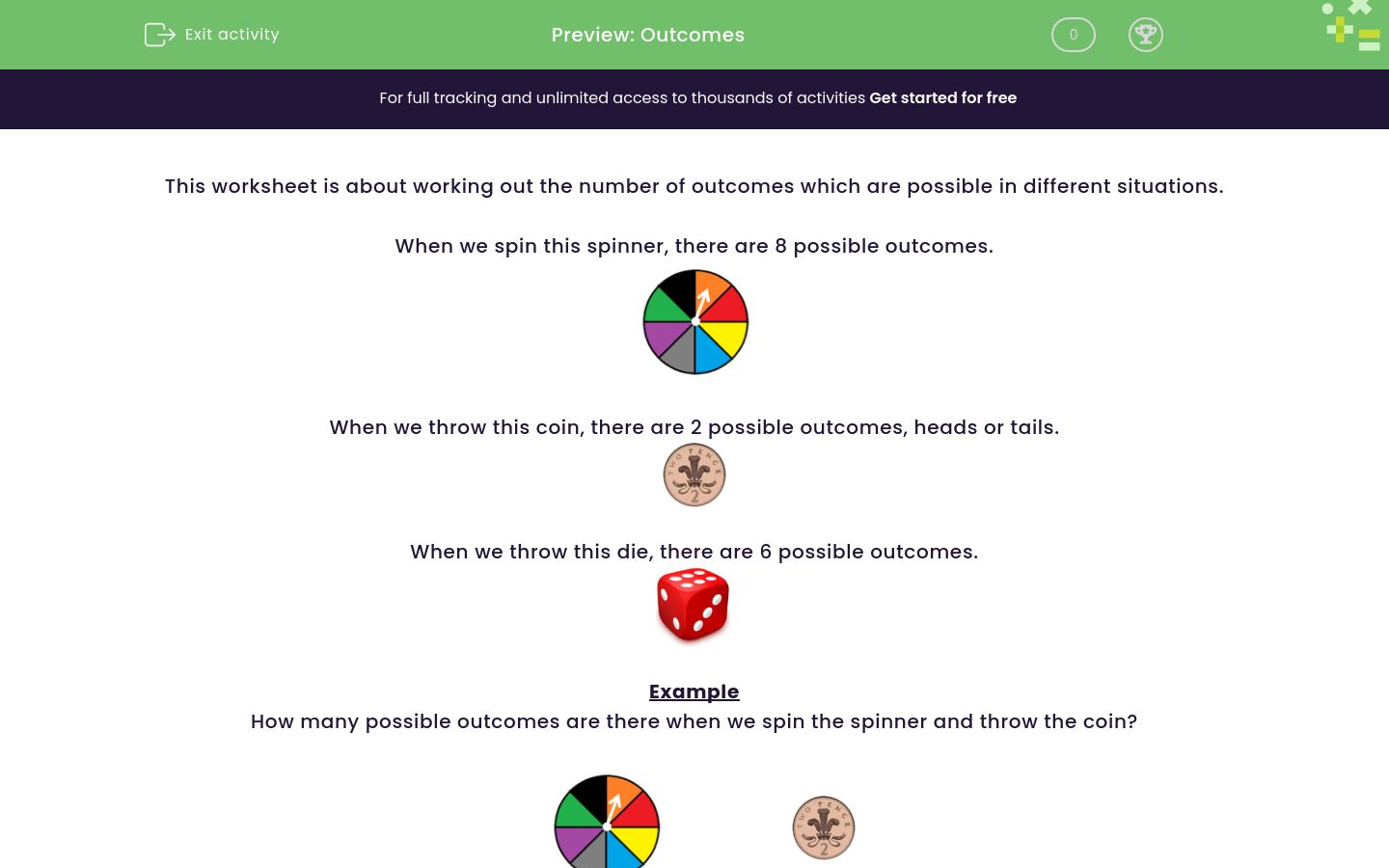 Calculate the Number of Outcomes Worksheet - EdPlace