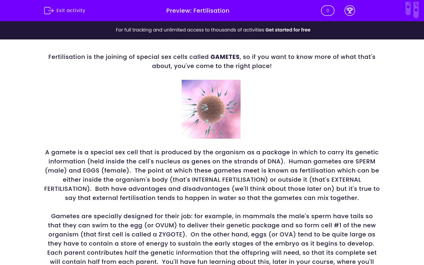 Recognise the Process of Fertilisation Worksheet - EdPlace