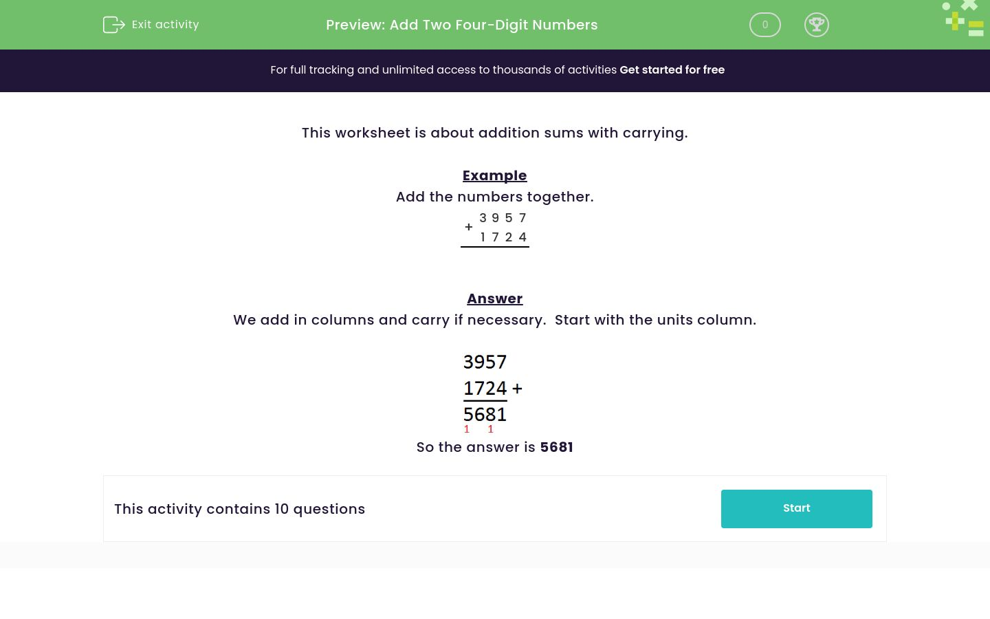 Add Two Four-Digit Numbers Worksheet - EdPlace