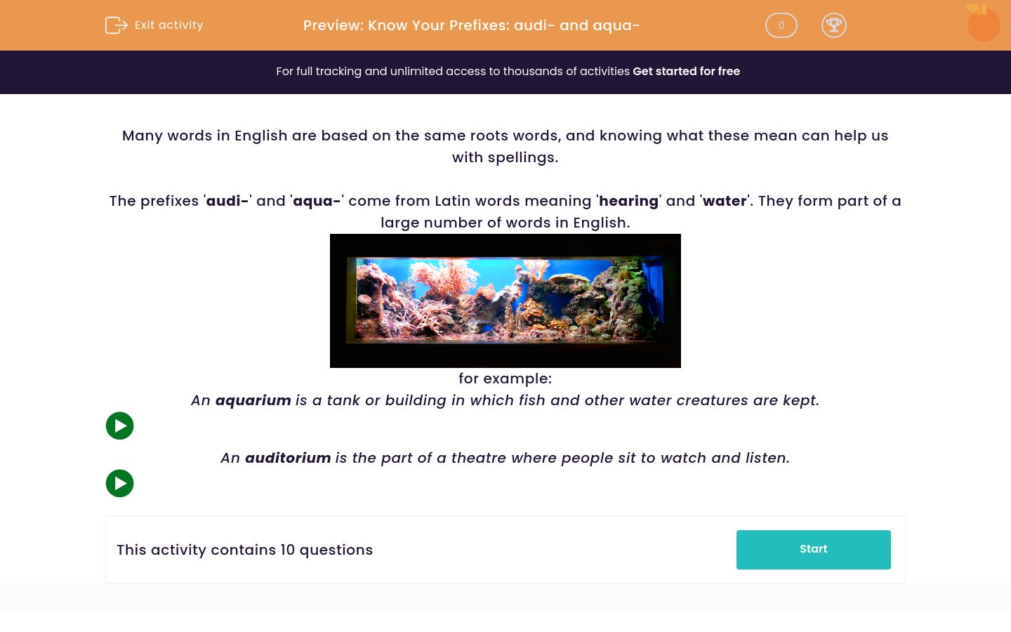 Know Your Prefixes: audi- and aqua- Worksheet - EdPlace