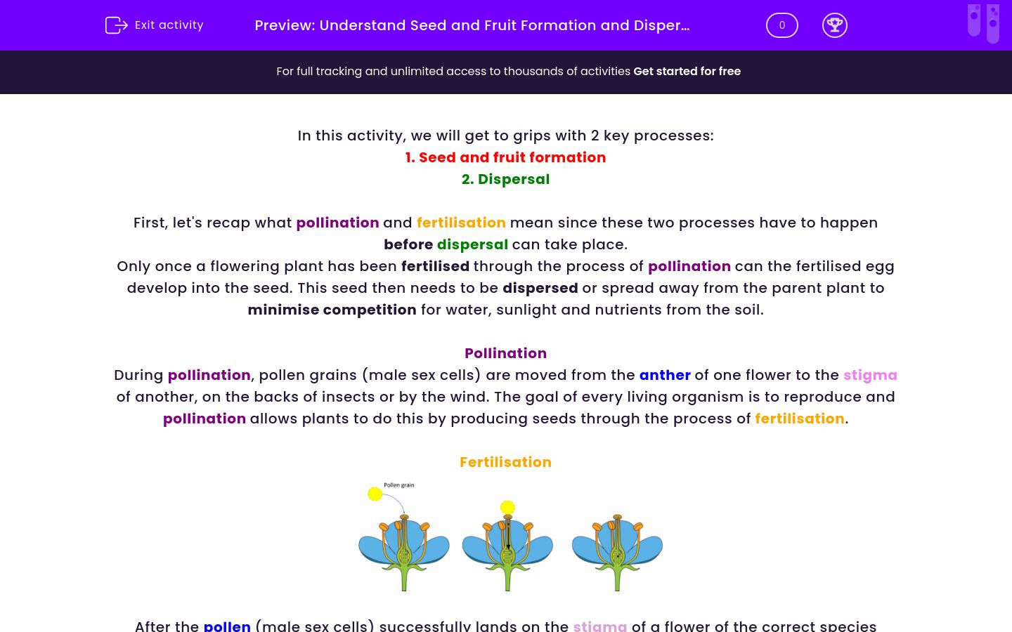 Describe how Fruits and Seeds are Formed and Dispersed Worksheet - EdPlace