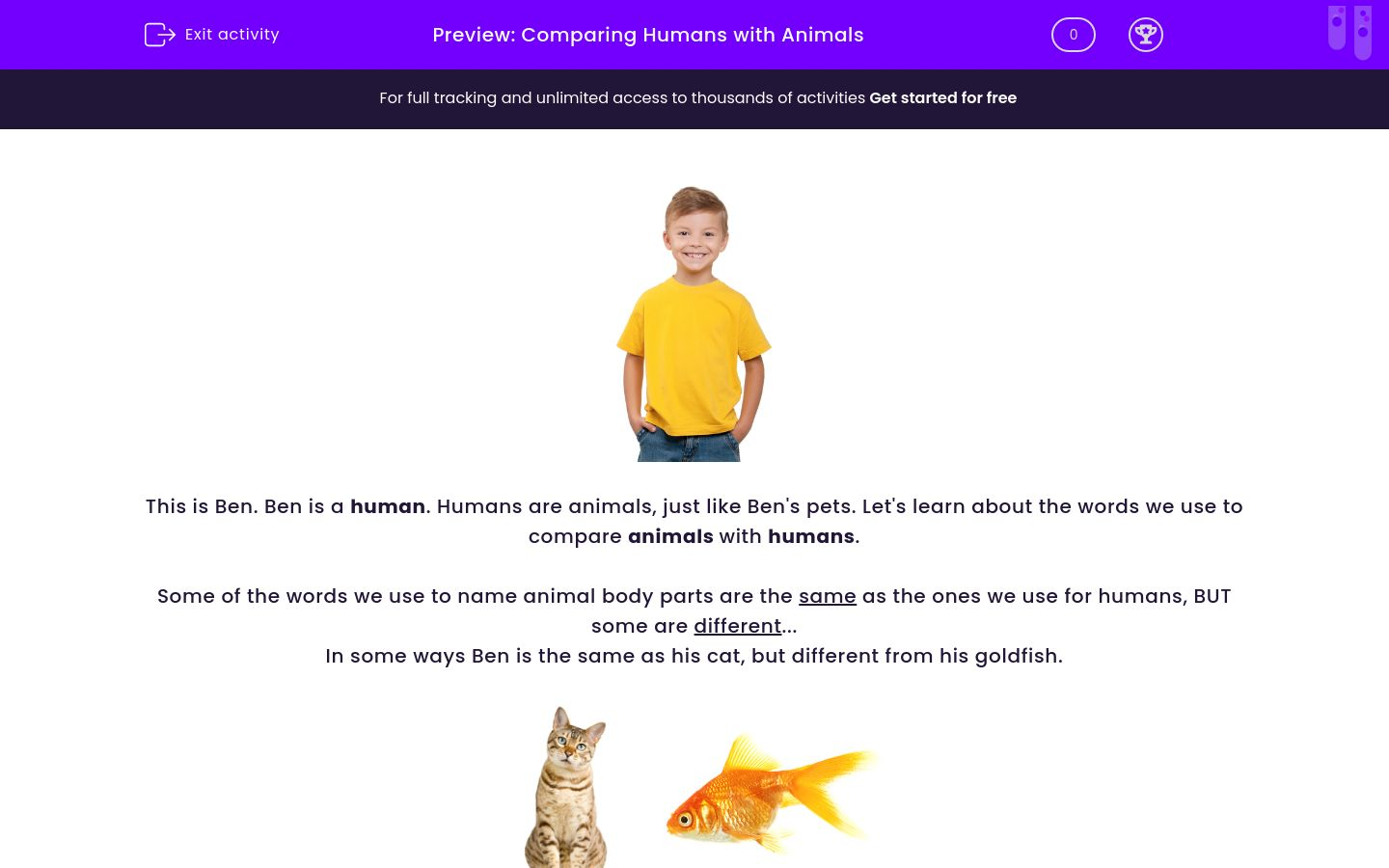 Compare Humans to Animals Worksheet - EdPlace