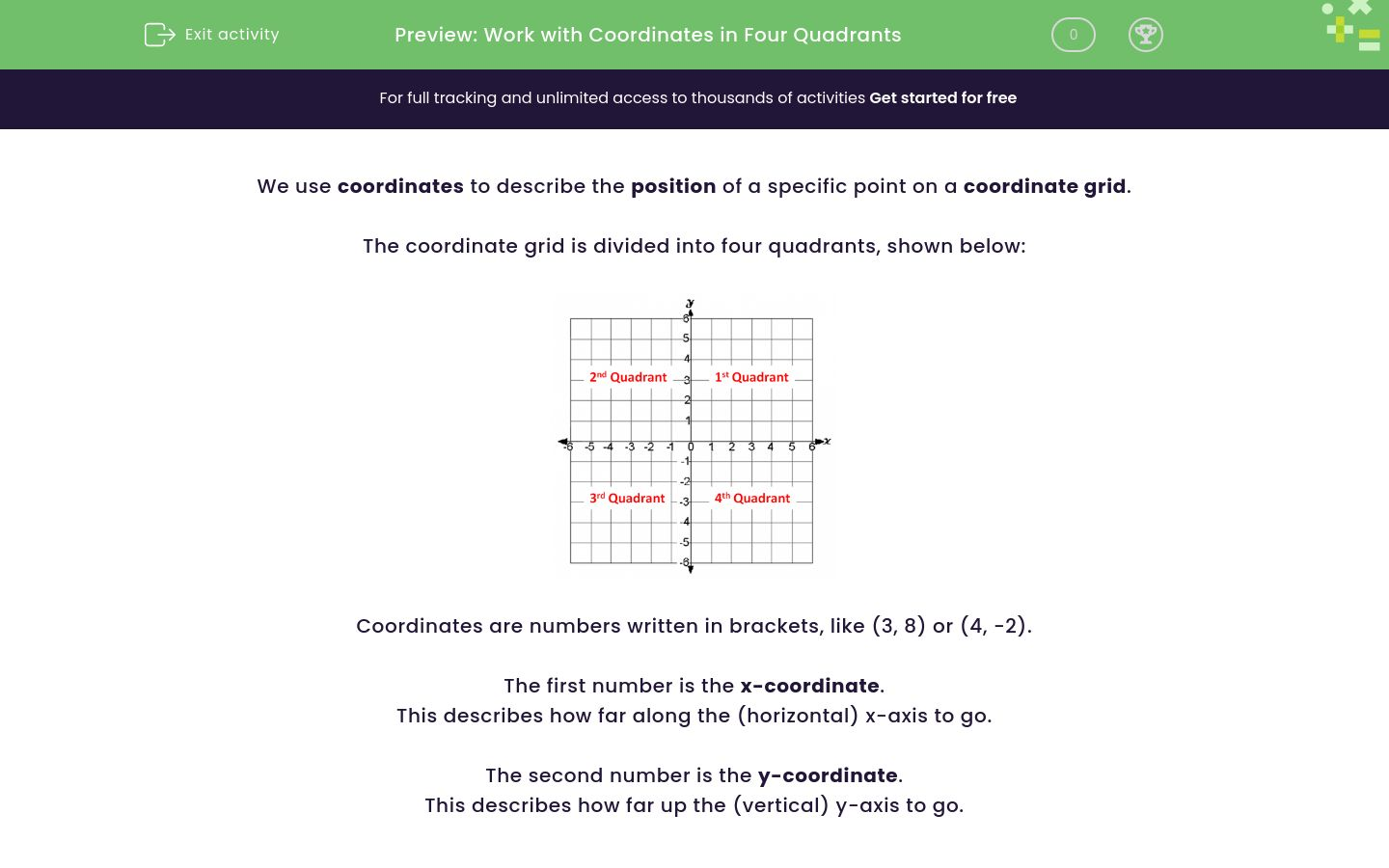 Work With Coordinates In Four Quadrants Worksheet Edplace