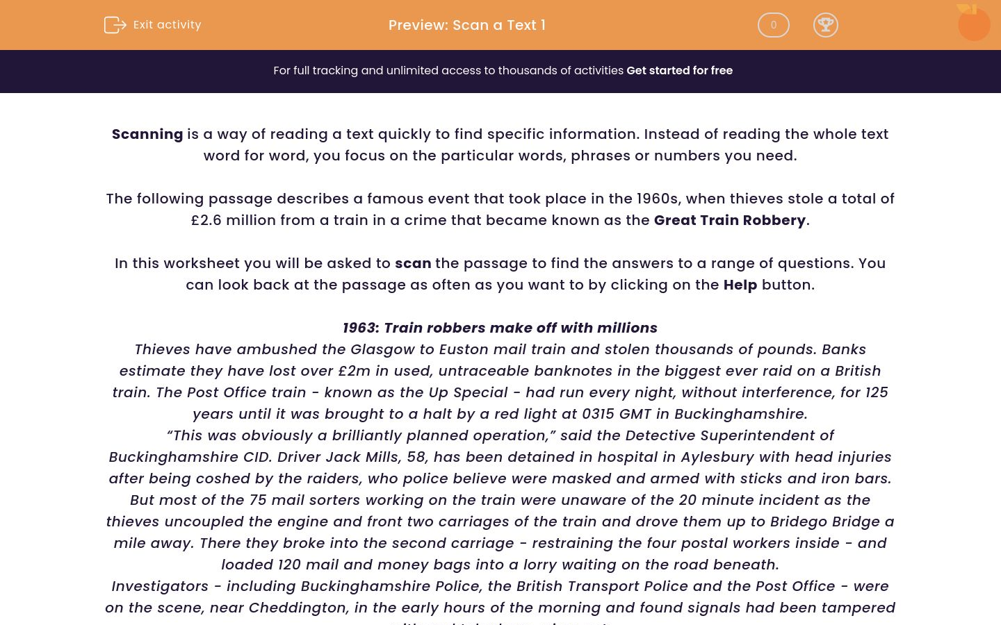 Learn to Scan Information Texts Worksheet - EdPlace