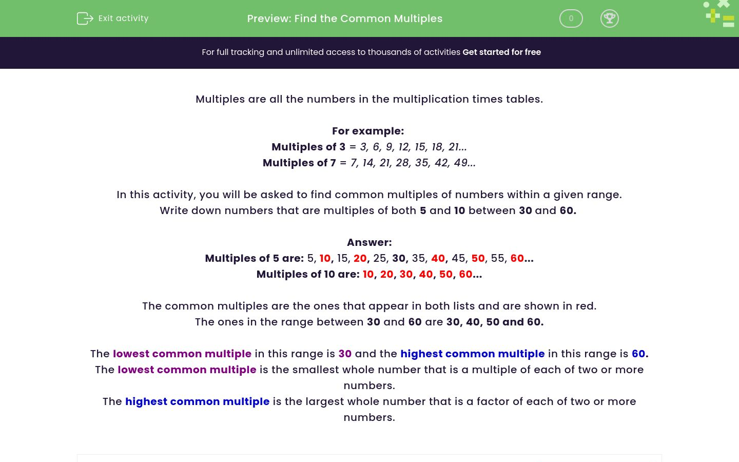 Calculate the Common Multiples Worksheet - EdPlace