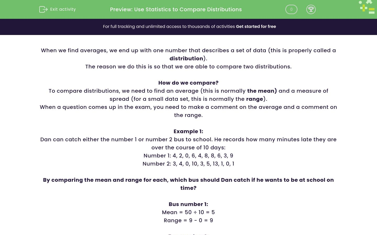Use Statistics to Compare Distributions Worksheet - EdPlace