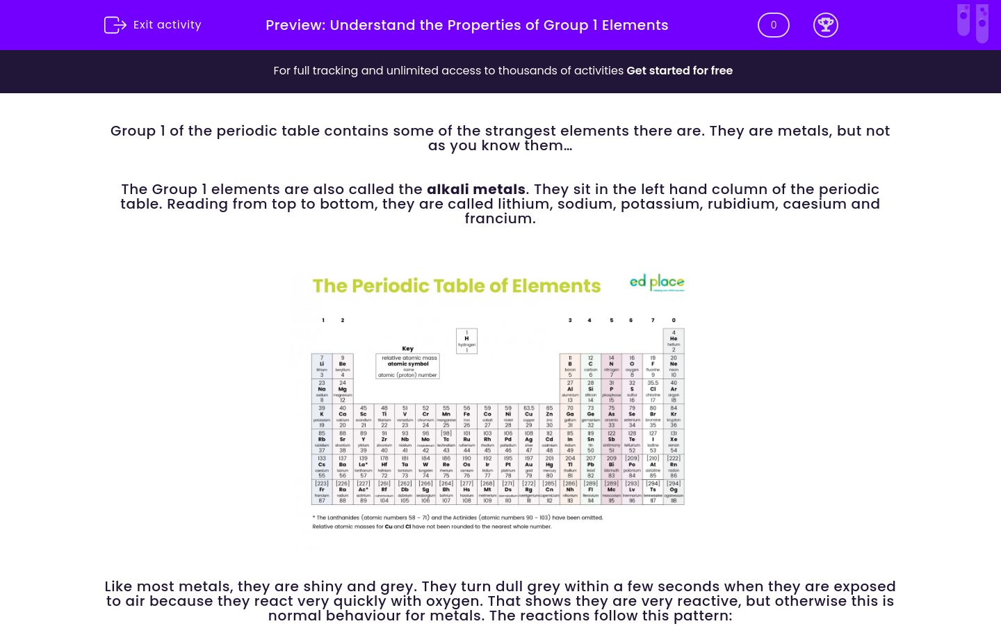 Understand the Properties of Group 1 Elements Worksheet - EdPlace