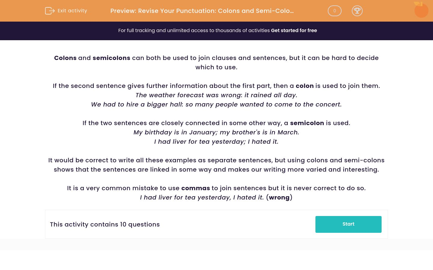 Revise the Use of Colons and Semicolons to Join Sentences Worksheet ...