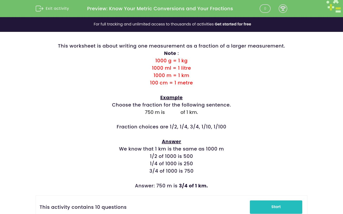 Understand Metric Conversions as Fractions Worksheet - EdPlace