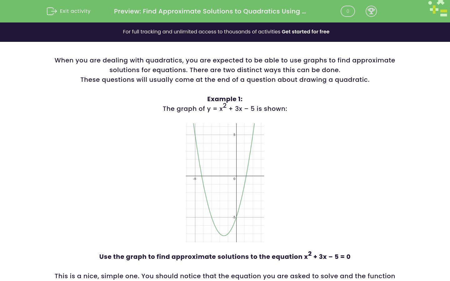 Find Approximate Solutions to Quadratics Using a Graph Worksheet - EdPlace