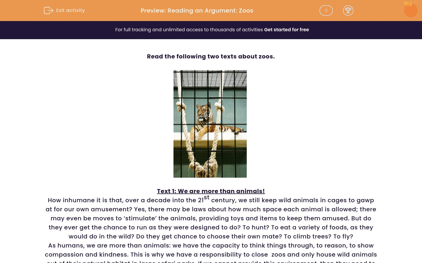 Compare and Contrast Opposing Arguments on the Subject of Zoos ...