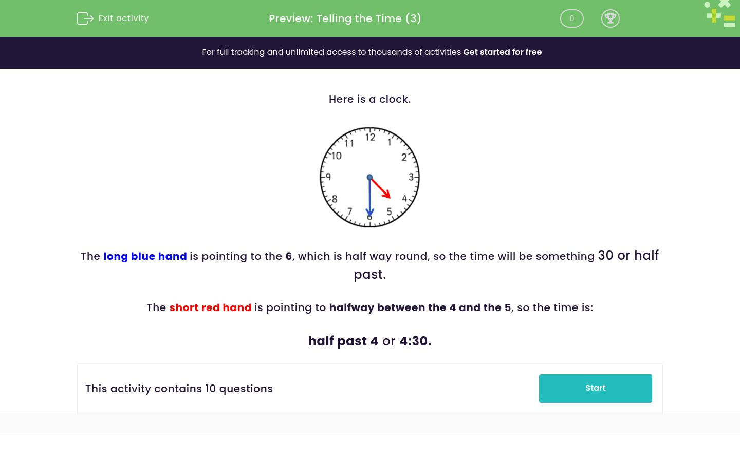 Recognise Half Past Times Worksheet - EdPlace