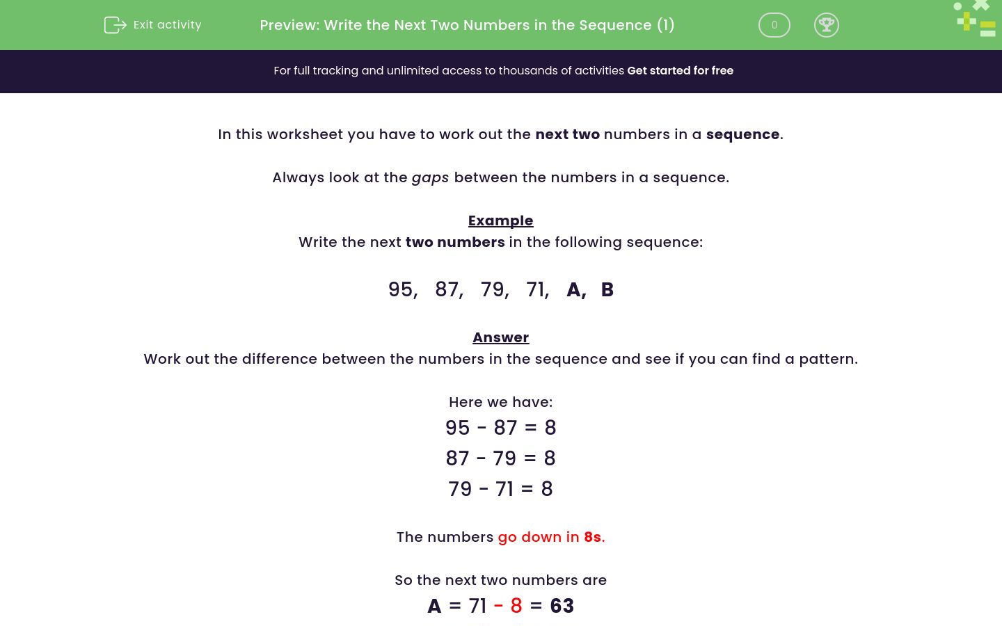 Write the Next Two Numbers in a Descending Sequence Worksheet - EdPlace