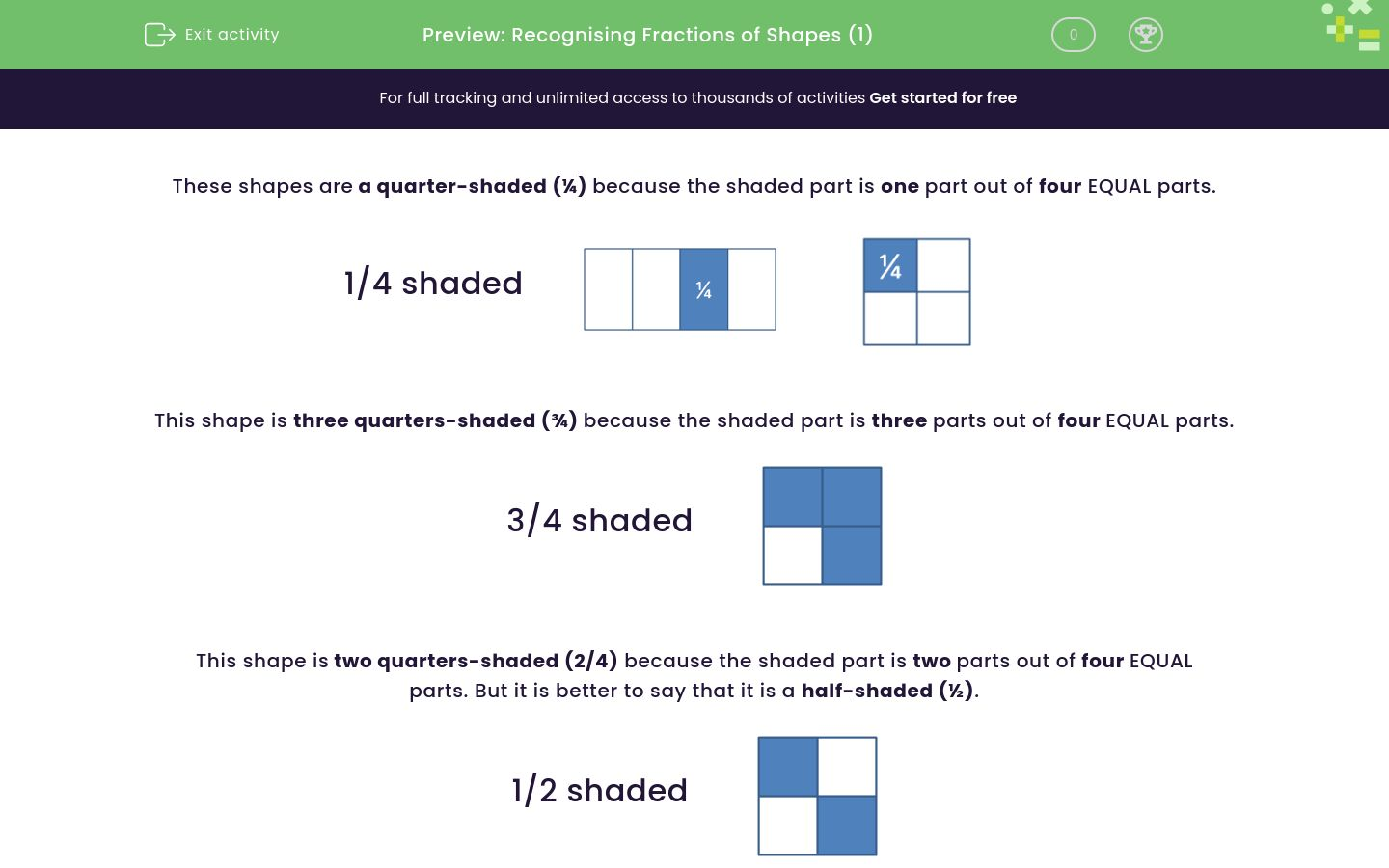 Recognise Fractions of Shapes Worksheet - EdPlace