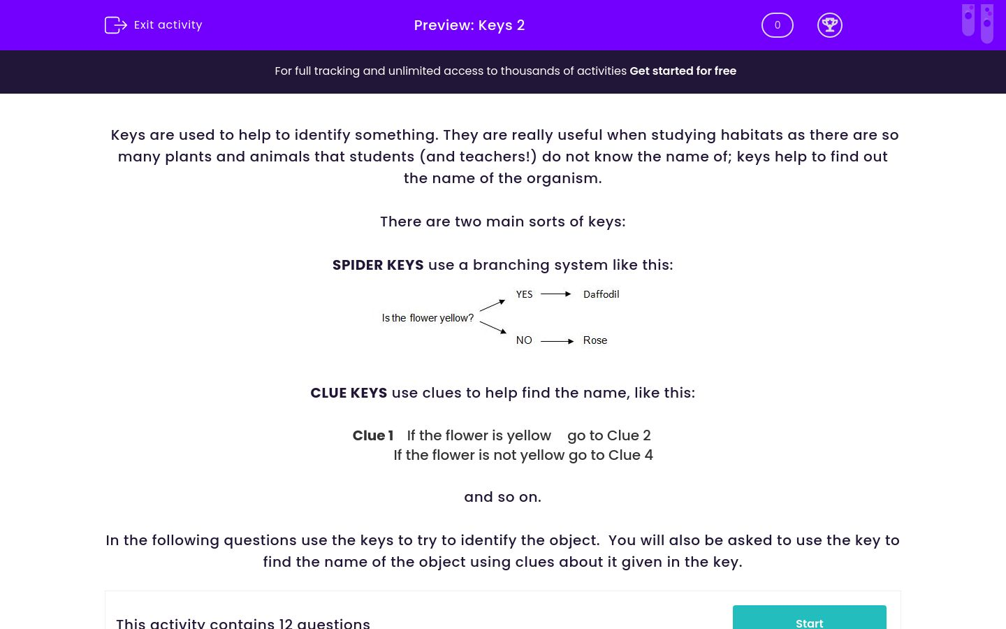 Use Keys to Aid Classification Worksheet - EdPlace