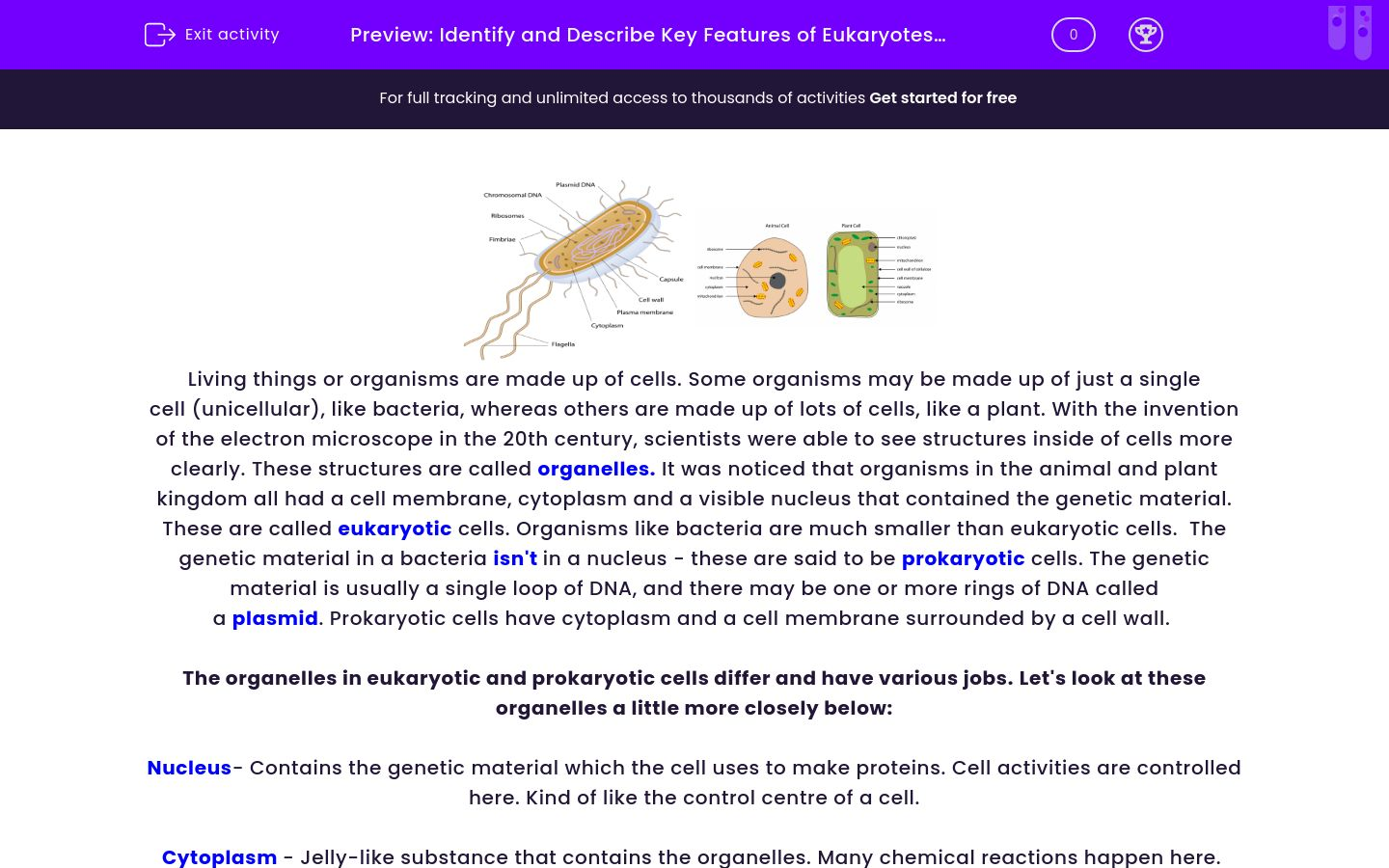 Identify and Describe Key Features of Eukaryotes and Prokaryotes ...