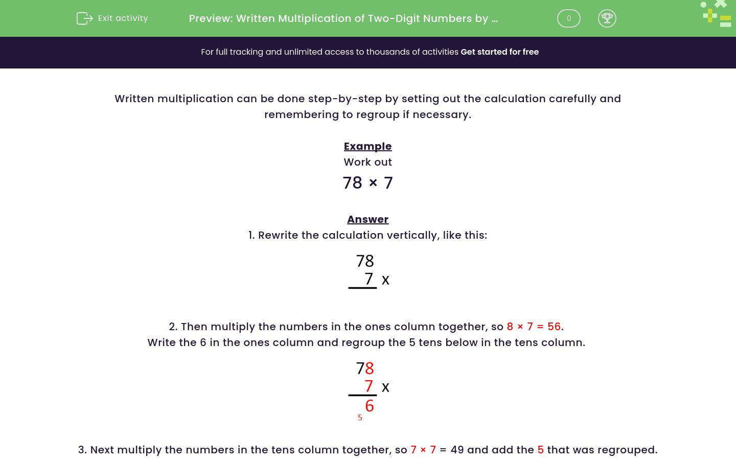 Multiply Two-Digit Numbers by One-Digit Numbers using Carrying ...