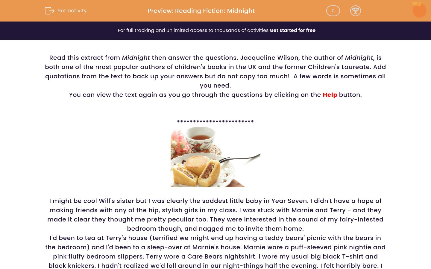 Answer Questions on an Extract From 'Midnight' by Jacqueline Wilson ...