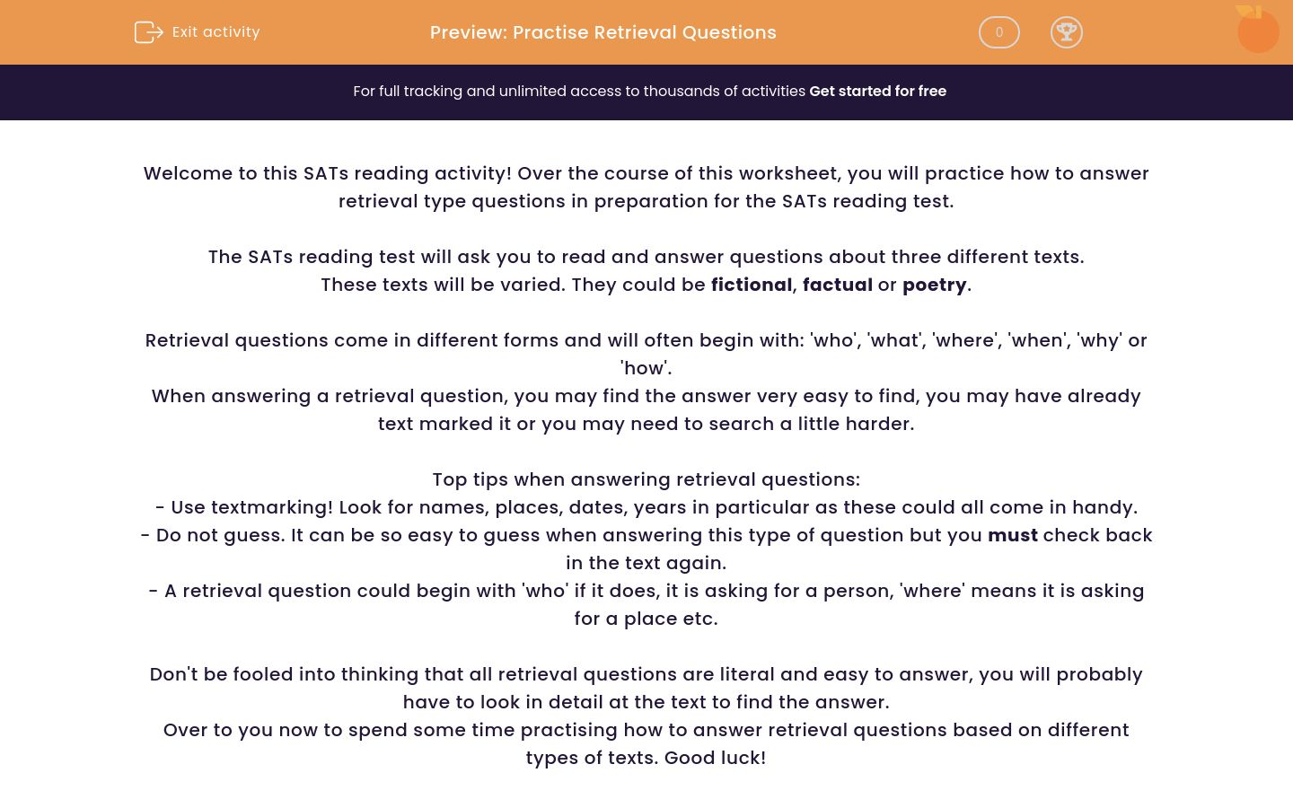 Practise Retrieval Questions Worksheet - EdPlace