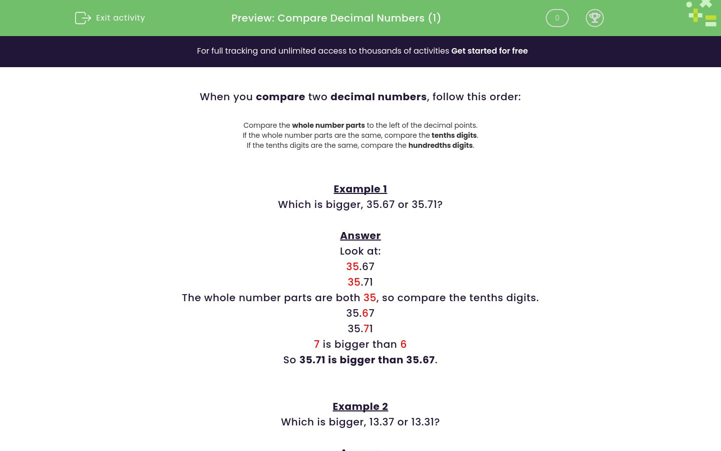 Compare Decimal Numbers Worksheet - EdPlace