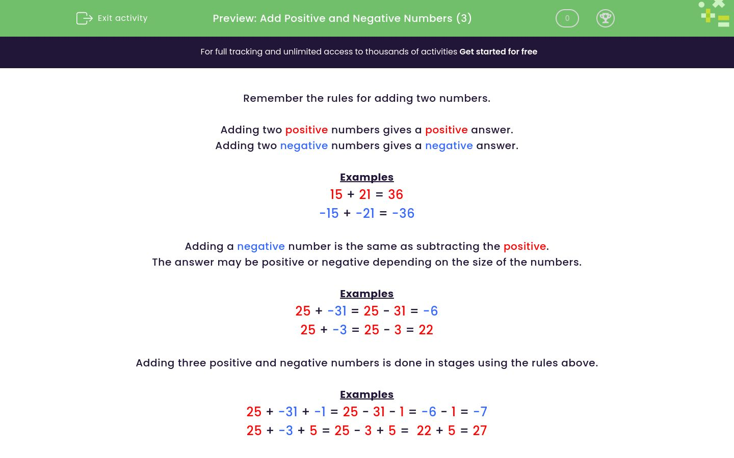 Add Together Three Positive and Negative Numbers Worksheet - EdPlace