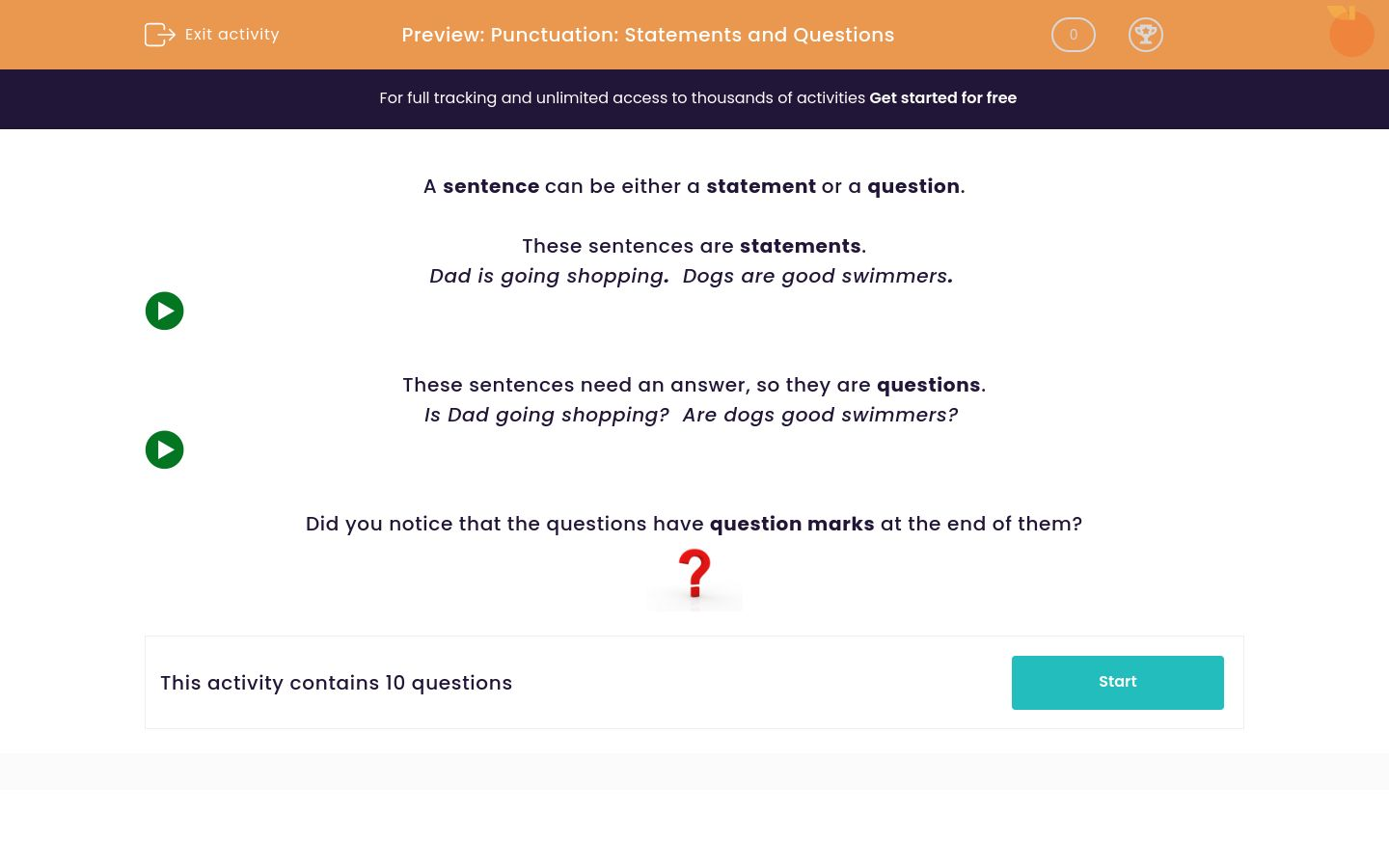 Recognise Statements and Questions Worksheet - EdPlace
