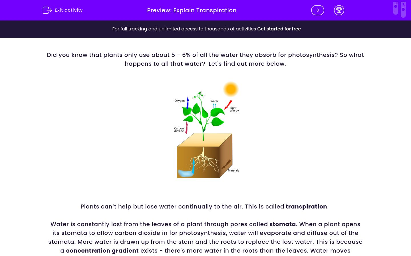 Explain Transpiration Worksheet - EdPlace