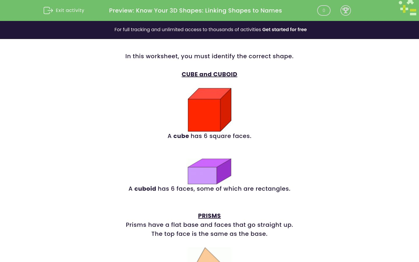 Link 3D Shapes to their Names Worksheet - EdPlace