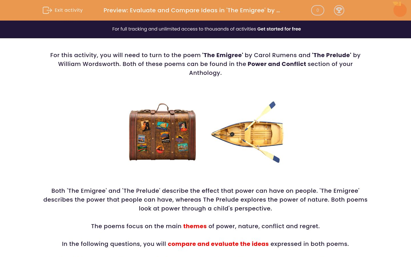 Evaluate and Compare Ideas in 'The Emigree' by Carol Rumens and 'The ...