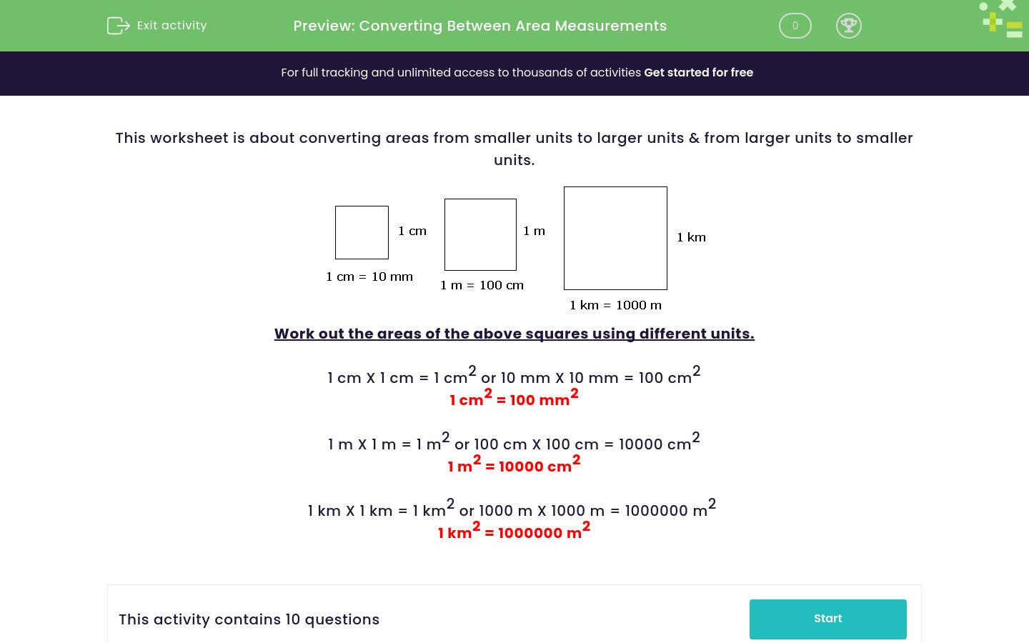 Convert Between Area Measurements in Different Units Worksheet - EdPlace