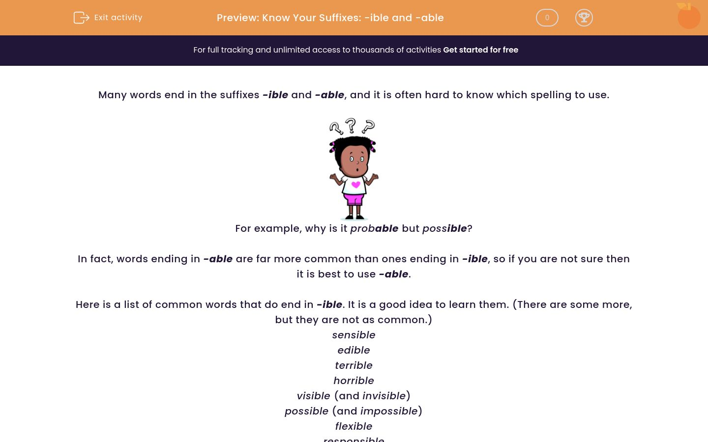 Know Your Suffixes: -ible and -able Worksheet - EdPlace