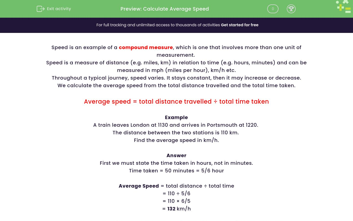 Calculate Average Speed Worksheet - EdPlace
