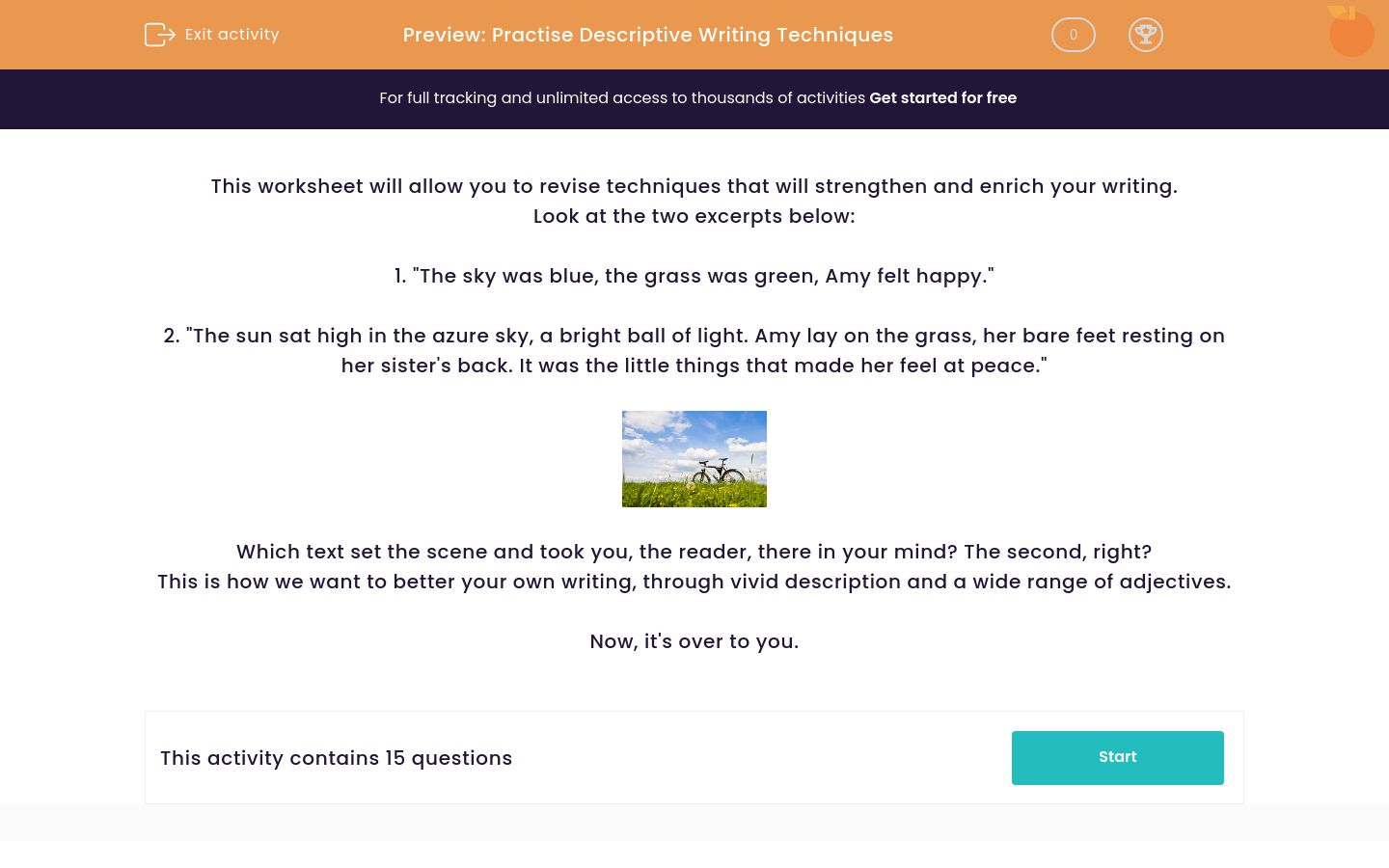 Practise Descriptive Writing Techniques Worksheet - EdPlace